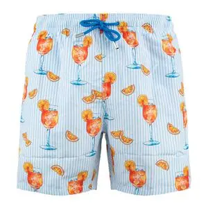 MC2 SAINT BARTH Gustavia Aperol Spritz Print Swimsuit Light Blue, White