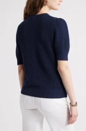 Caslon Elbow Sleeve Cotton Sweater - Navy Blazer