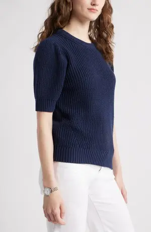 Caslon Elbow Sleeve Cotton Sweater - Navy Blazer