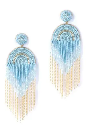 Deepa Gurnani Circe Beaded Fringe Drop Earrings - Denim