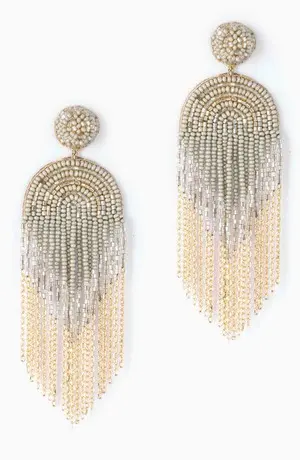 Deepa Gurnani Circe Beaded Fringe Drop Earrings - Green