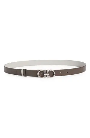 FERRAGAMO Double Gancio Reversible Leather Belt - Concrete Haze