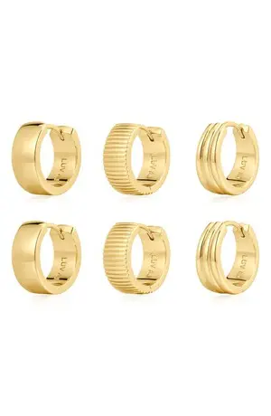 LUV AJ Remy Ridged Huggie Earrings Set - Gold