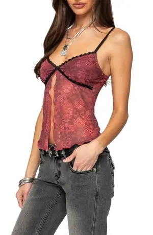 EDIKTED Lace Trim Split Front Camisole