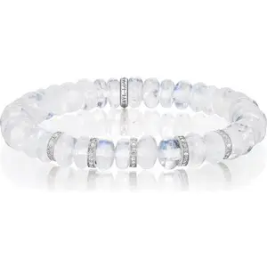 Sheryl Lowe Rainbow Moonstone Bead Bracelet With Diamond Rondelles - Moonstone / Sterling Silver