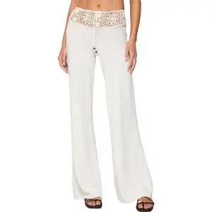 EDIKTED Crochet Waist Straight Leg Pants White