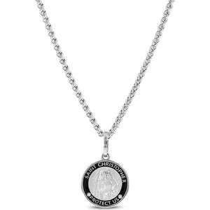 MR LOWE BY SHERYL LOWE Mr Lowe St Christopher Black Enamel Pendant Necklace - Sterling Silver