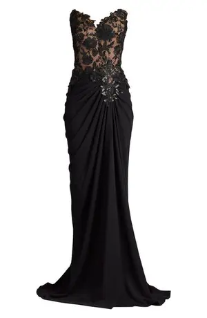 Tadashi Shoji Sequin Embroidered Strapless Gown