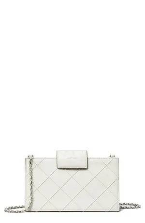 Tory Burch Mini Fleming Soft Quilted Leather Wallet On A Chain - Blanc