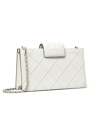 Tory Burch Mini Fleming Soft Quilted Leather Wallet On A Chain - Blanc