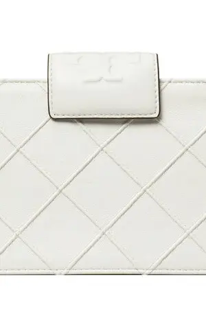 Tory Burch Mini Fleming Soft Quilted Leather Wallet On A Chain - Blanc