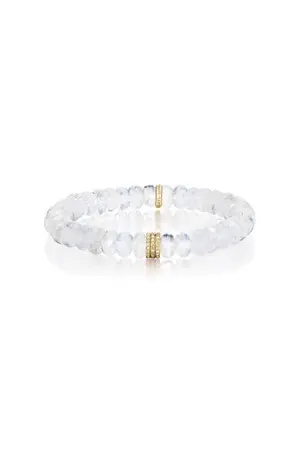 Sheryl Lowe Rainbow Moonstone Bead Bracelet With Diamond Rondelles - Moonstone / 14kt Yellow Gold