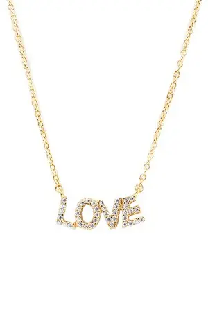 MARLYN SCHIFF Pavé Love Pendant Chain Necklace - Gold Plated