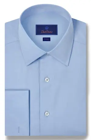 David Donahue Trim Fit Broadcloth French Cuff Dress Shirt - Blue