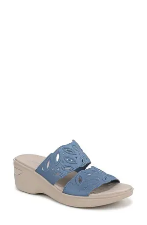 LIFESTRIDE Platform Wedge Slide Sandal - Elemental Blue Shimmer Lycra