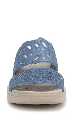 LIFESTRIDE Platform Wedge Slide Sandal - Elemental Blue Shimmer Lycra