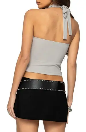EDIKTED Alizee Crop Halter Top - Light-gray