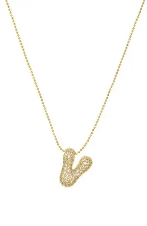 MARLYN SCHIFF Pavé Bubble Initial Pendant Necklace - Gold V