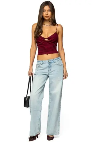 EDIKTED Ace Relaxed Low Rise Wide Leg Jeans - Blue