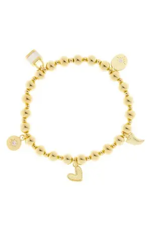 MARLYN SCHIFF Multi Charm Ball Chain Stretch Bracelet - Gold