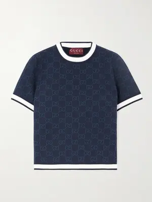 Gucci Cropped Jacquard-knit Cotton Sweater - Blue