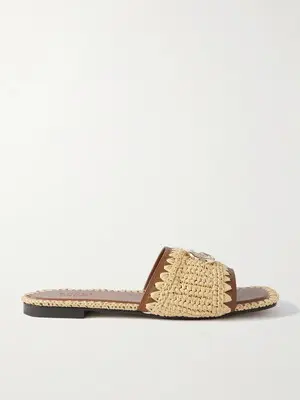 Gucci Marmont Gg Leather And Raffia Slides - Neutrals