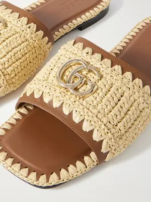 Gucci Marmont Gg Leather And Raffia Slides