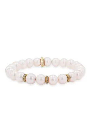 Sheryl Lowe 8mm Pearl Bead Bracelet With Diamond Rondelles - Pearl / 14kt Yellow Gold