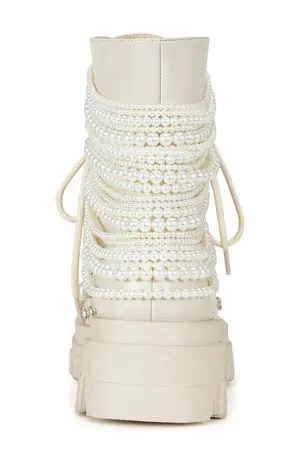 AZALEA WANG Embellished Combat Boots - Bone