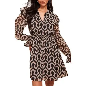 FRIENDS LIKE THESE Ruffle Long Sleeve Chiffon Mini Dress