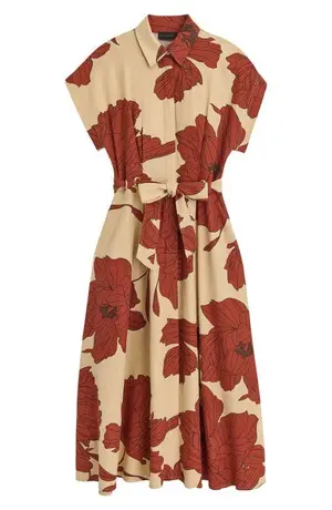 Donna Karan New York Drawstring Waist Linen Blend Shirtdress - Cinnamon Multi