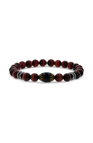 MR LOWE BY SHERYL LOWE Mr. Lowe Red Tiger's Eye Bead Bracelet - Red Tigers Eye / Silver