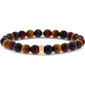 MR LOWE BY SHERYL LOWE Mr Lowe Bead Bracelet With Rondelle - Tri Color Tigers Eye / 14kt Yg