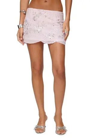 EDIKTED Sequin Beaded Low Rise Mini Skirt - Light-pink