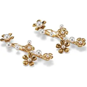 LELET NY Brynn Floral And Faux Pearl Hair Pins 2-pack - Gold