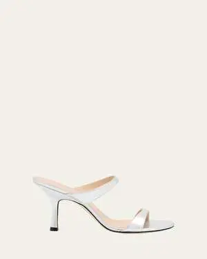 STUART WEITZMAN Nudist Metallic Dual-band Slide Sandals - Silver