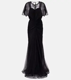 Victoria Beckham Bella Gathered Open Back Organza Gown - Black