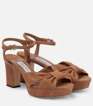 JIMMY CHOO Heloise 80 Suede Platform Sandals - Brown