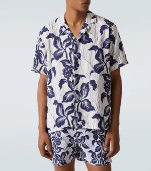 Orlebar Brown Maitan Floral Linen Bowling Shirt - White