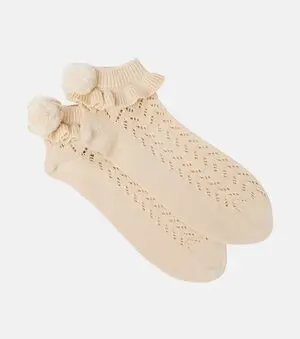 Valentino Garavani Pompom Cotton Socks - Beige