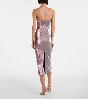 AREA Floral-appliqué Lamé Midi Dress - Pink