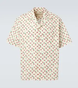 Valentino Garavani Cherryfic Cotton Poplin Bowling Shirt - Neutrals