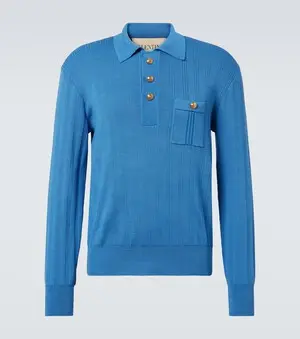 Valentino Garavani Ribbed-knit Cotton Polo Sweater - Blue