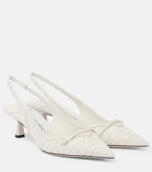 JIMMY CHOO Amita 45 Woven Slingback Pumps - White