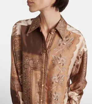 Zimmermann Lucky Bandana Silk Satin Shirt - Brown