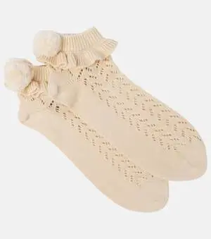 Valentino Garavani Pompom Cotton Crew Socks - Beige