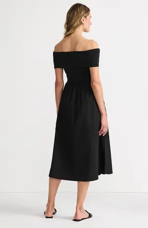 LANDS' END Off-the-shoulder Mixed Media Midi Dress - Black