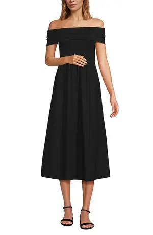 LANDS' END Off-the-shoulder Mixed Media Midi Dress - Black