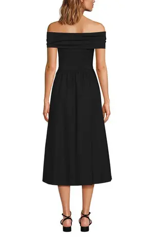 LANDS' END Off-the-shoulder Mixed Media Midi Dress - Black