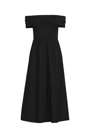 LANDS' END Off-the-shoulder Mixed Media Midi Dress - Black